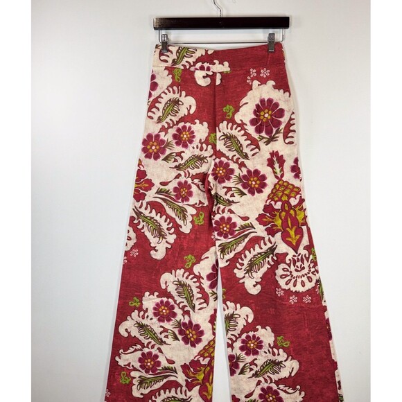 Zara | Pants & Jumpsuits | Zara Womens Pants Red Floral Wide Leg Linen ...